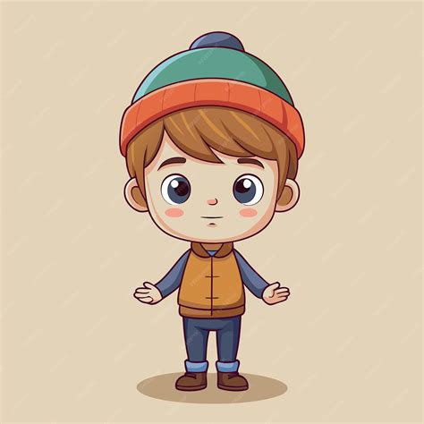 Cartoon Vector Illustration Of Boy In Woolen Cap With Innocent Shrug