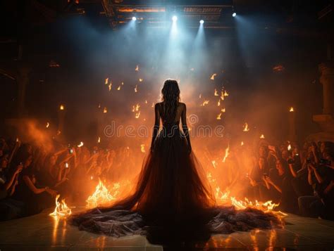 Fictional Woman Artist On Stage With Fire Ai Stock Image Image Of