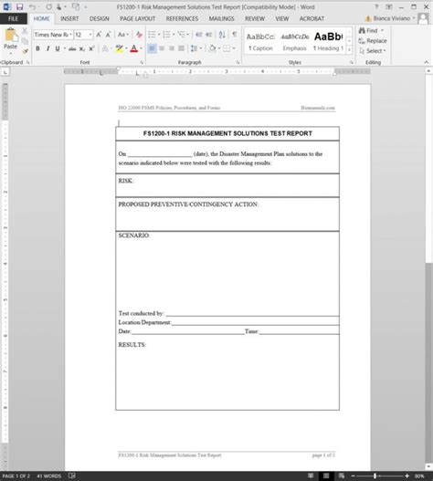 Fsms Risk Management Solutions Test Report Template Intended For Test Result Report Template