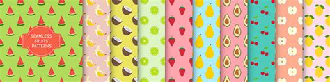 원활한 과일 기하학적 패턴의 컬렉션 손으로 그린 만화 디자인 반복 가능한 여름 자연 재미있는 배경 밝은 끝없는 인쇄물 벡터 일러스트 레이 션 벡터에 대한 스톡 벡터 아트 및