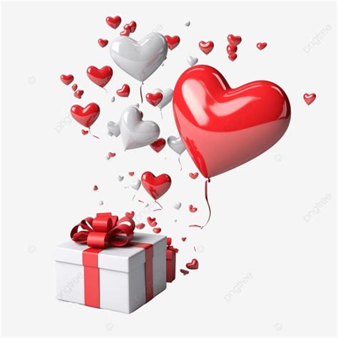 발렌타인 하트 모양과 선물 상자 비행 복사 공간 3d 렌더링 하트 박스 발렌타인 선물 둥근 모양 Png 일러스트 및 이미지