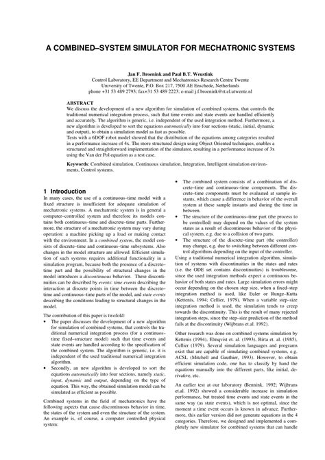 Pdf A Combined System Simulator For Mechatronic Systems