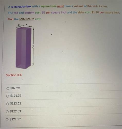 solved a rectangular box with a square base must have a