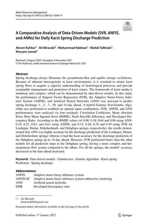 Pdf A Comparative Analysis Of Data Driven Models Svr Anfis And