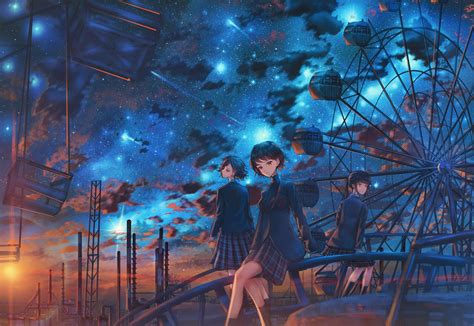 Starry Sunset Ferris Wheel Anime Dreams In Uniform Under The Cosmic