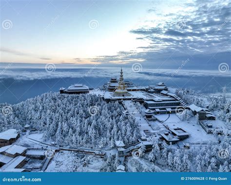 Aerial Photography Of Snow Covered Mount Emei In Winter The Golden