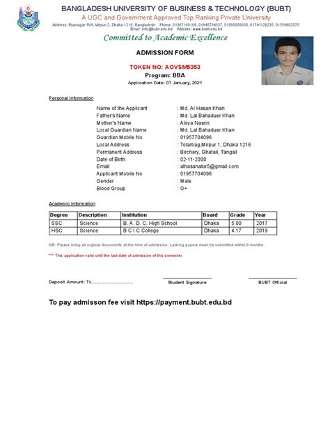 Online Admission Form Bubt Pdf