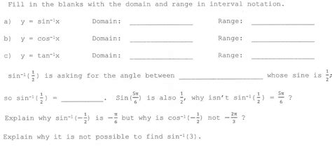 Solved Fill In The Blanks With The Domain And Range In