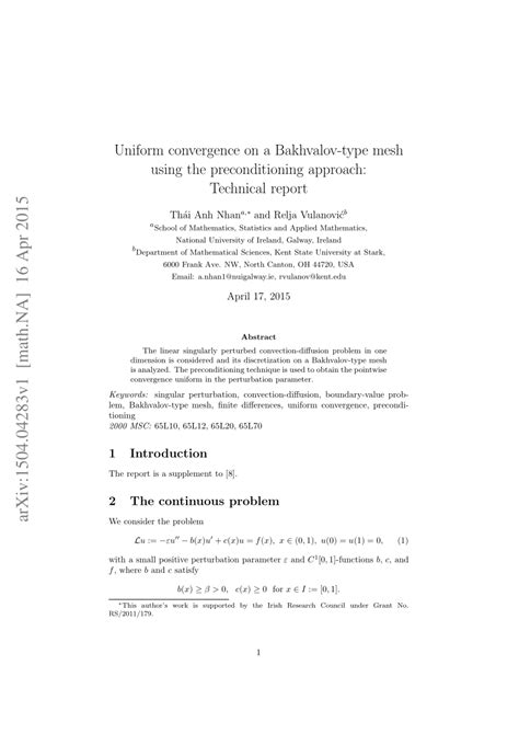 Pdf Uniform Convergence On A Bakhvalov Type Mesh Using The Preconditioning Approach Technical