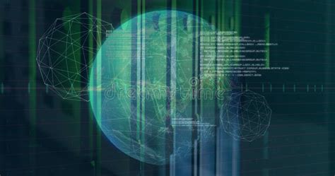 Image Of Connected Dots Forming Globes Computer Language Graphs Over Data Server Racks Stock