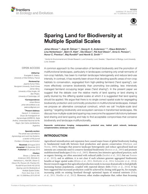 Pdf Sparing Land For Biodiversity At Multiple Spatial Scales