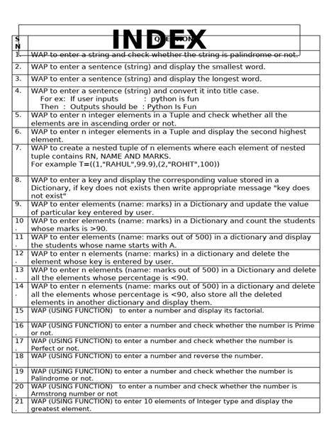 Practical File Index Class 12 Python 2024 25 Pdf String Computer