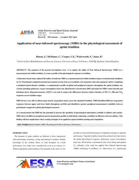 Pdf Application Of Near Infrared Spectroscopy Nirs In The Physiological Assessment Of Sprint