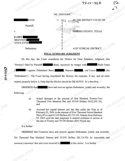 Texas Final Summary Judgment Us Legal Forms