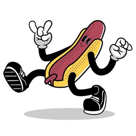 마스코트 핫도그 캐릭터 만화 프리미엄 벡터