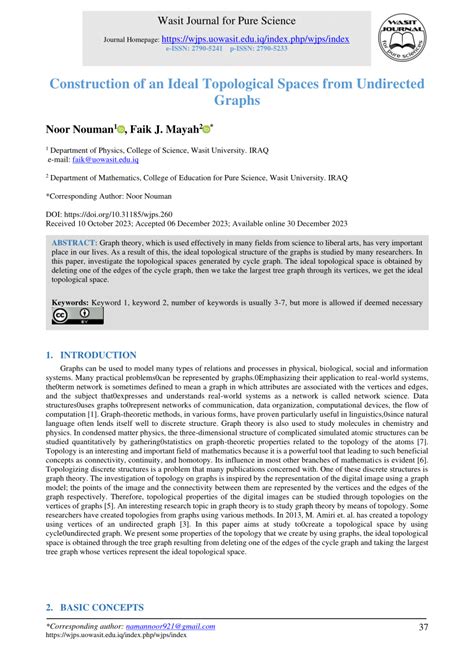 pdf construction of an ideal topological space from undirected graphs