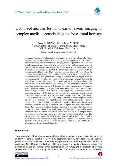 PDF Nonlinear Ultrasonic Imaging In Complex Media Aging Of Material And Preservation Of