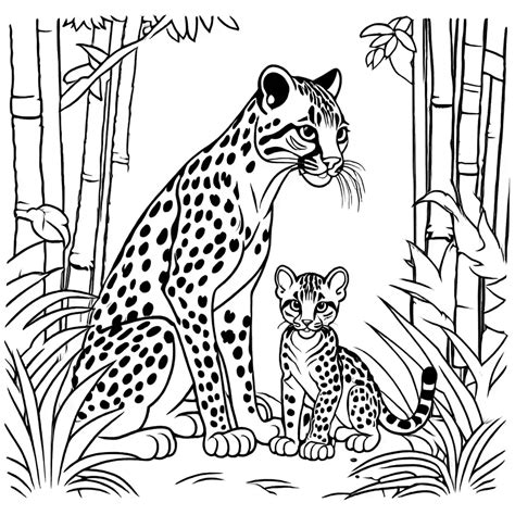 Ocelot Cub Playing With Mother Coloring Page Lulu Pages