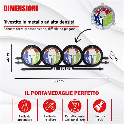 Porta Medaglie Spartan Con 4 Porta Trifecta In Acciaio Nero