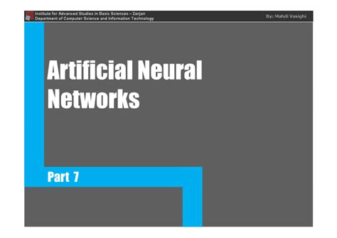 Pdf Artificial Neural Networks Part 7 Radial Basis Function Networks Rbfns