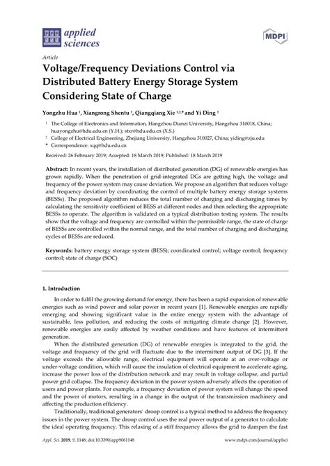pdf voltage frequency deviations control via distributed battery