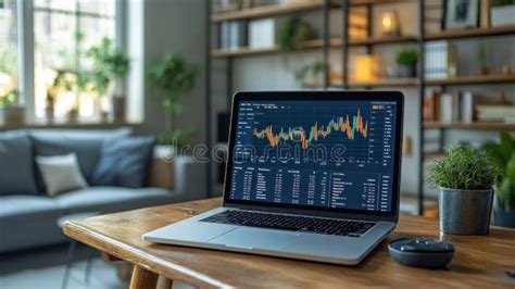 A Laptop Displaying Financial Data In A Cozy Plant Filled Workspace