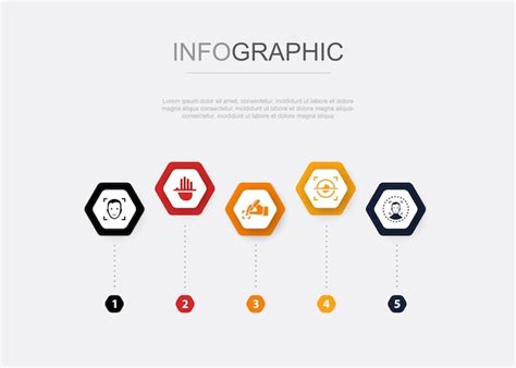 얼굴 감지 손바닥 인식 필기 식별 홍채 인식 얼굴 인증 아이콘 인포그래픽 디자인 템플릿 5단계 크리에이티브 컨셉 프리미엄 벡터