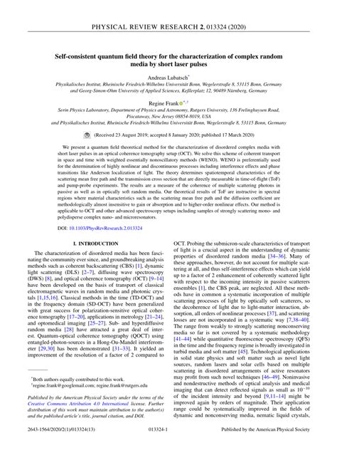 Pdf Self Consistent Quantum Field Theory For The Characterization Of