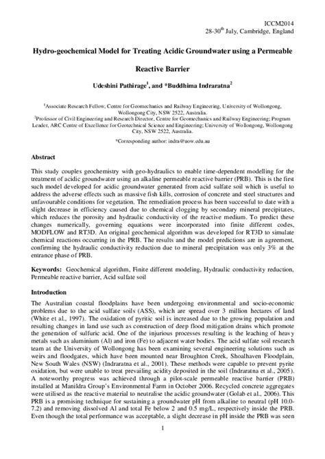 Pdf Hydro Geochemical Model For Treating Acidic Groundwater Using A