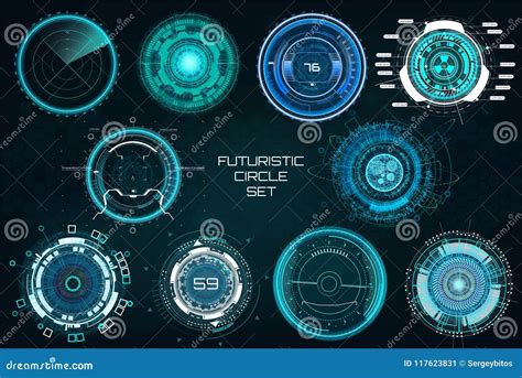 futuristic circles full color hud elements set vector illustration