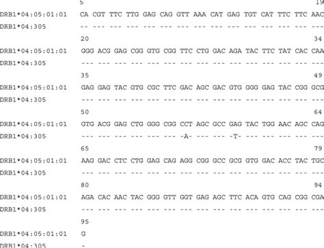 Alignment Of The Exon 2 Sequence Of Hla‐drb1 04 305 With The Sequence Download Scientific