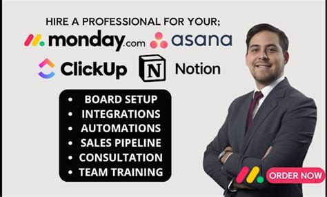 do monday crm make com ai agent automation clickup monday asana notion