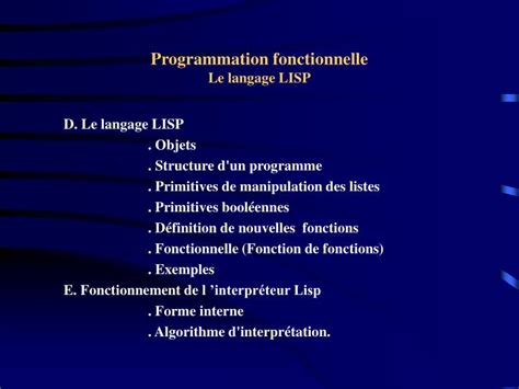 Ppt Programmation Fonctionnelle Le Langage Lisp Powerpoint