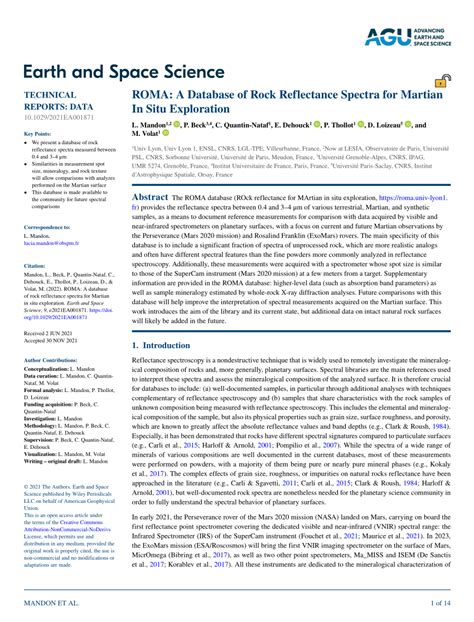Pdf Roma A Database Of Rock Reflectance Spectra For Martian In Situ Exploration