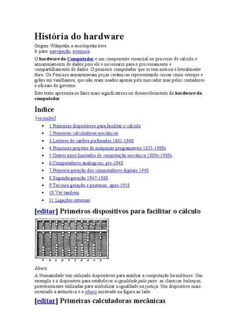 A História Do Desenvolvimento Do Hardware De Computadores Dos
