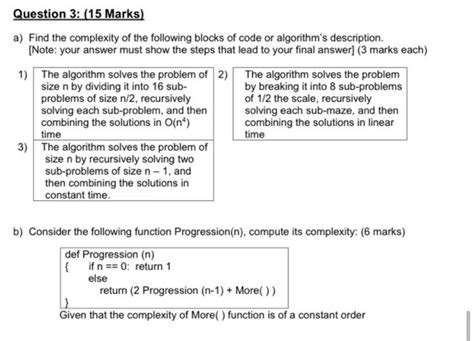 solved question 3 15 marks a find the complexity of the