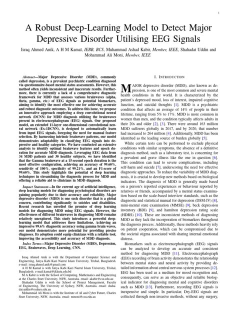 A Robust Deep Learning Model To Detect Major Depressive Disorder Utilising Eeg Signals Pdf