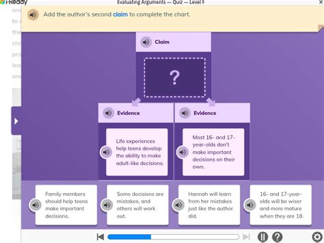 I Ready Evaluating Arguments Quiz Level F Add The Author S Second Cl