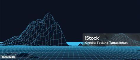 추상 디지털 풍경입니다 와이어 프레임 풍경 배경입니다 3d 미래 벡터 일러스트입니다 0명에 대한 스톡 벡터 아트 및 기타 이미지 0명 1980 1989 년 1990