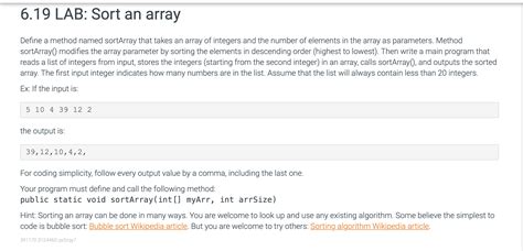 Solved Define A Method Named Sortarray That Takes An Array Chegg