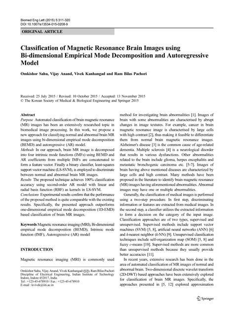 Pdf Classification Of Magnetic Resonance Brain Images Using Bi Dimensional Empirical Mode
