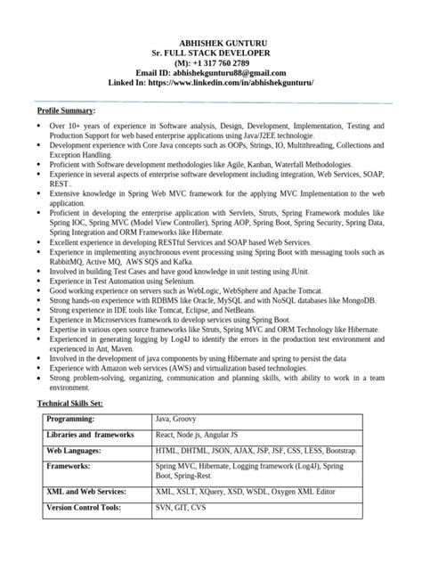 Abhishek Senior Full Stack Developer Pdf Angular Js Spring Framework