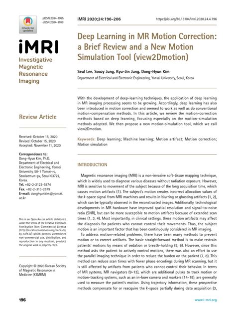 Deep Learning In Mr Motion Correction A Brief Revi Pdf Deep Learning Simulation