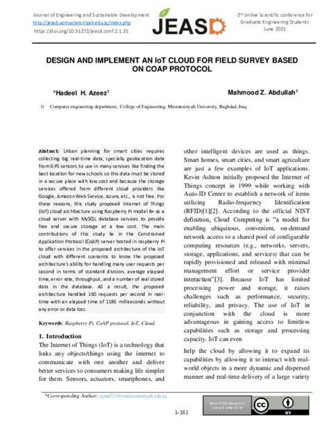 Pdf Design And Implement An Iot Cloud For Field Survey Based On Coap Protocol