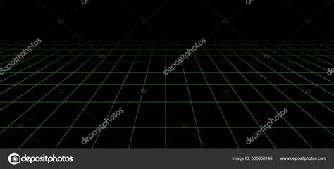 3d Wireframe Grid Room 3d Perspective Laser Grid Cyberspace Black Background With Green Mesh