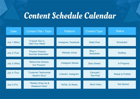 Free Social Media Content Calendar Template To Edit Online