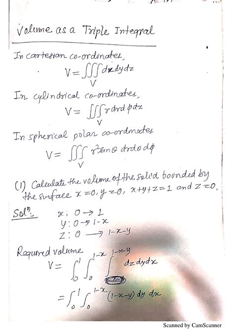 Volume As A Triple Integral Multivariable Calculus Studocu