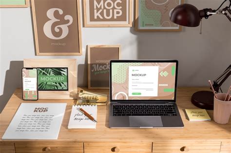 Premium PSD Workplace Mockup With Devices