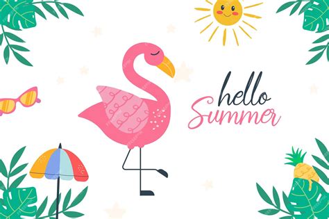 Premium Vector | Hello summer background with flamingo character