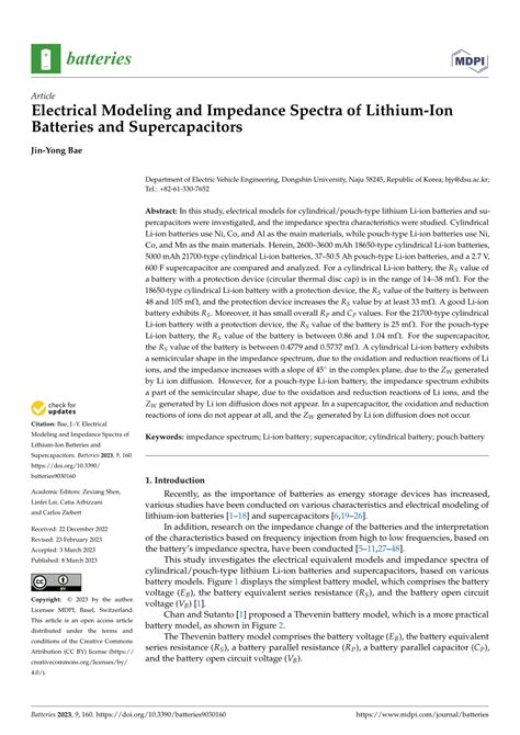 Pdf Electrical Modeling And Impedance Spectra Of Lithium Ion Batteries And Supercapacitors